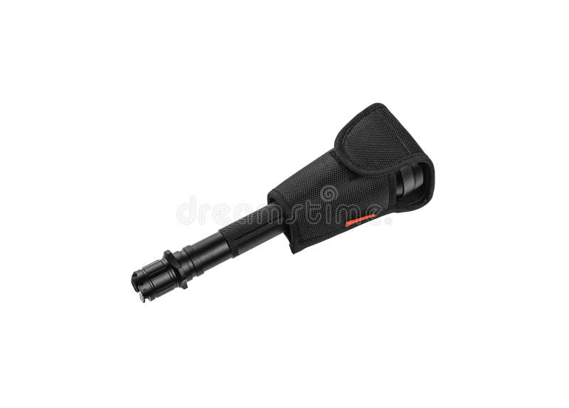 Modern Metal LED Flashlight in Black Color. Portable Flashlight Isolate ...