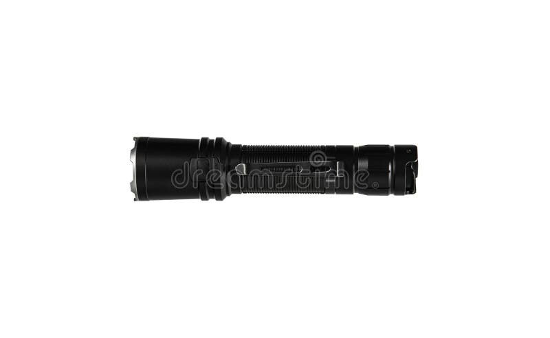 Modern Metal LED Flashlight in Black Color. Portable Flashlight Isolate ...