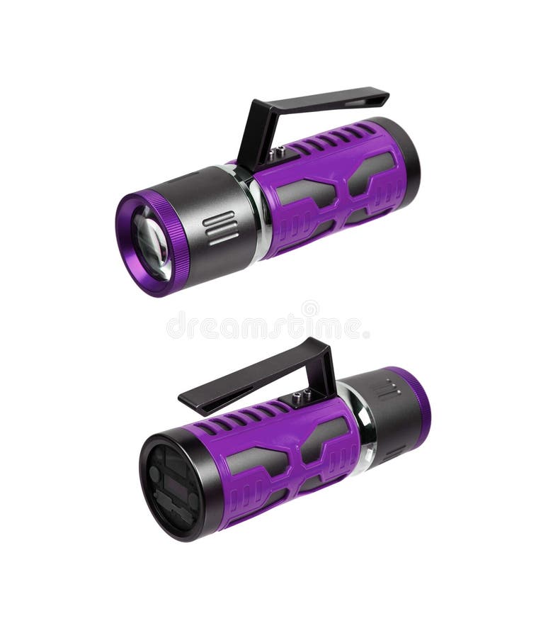 Modern Metal LED Flashlight in Violet Color. Portable Flashlight ...