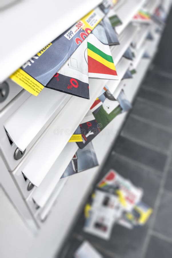Modern Metal Mail Boxes, Overfull of Leaflets Stock Image - Image of ...