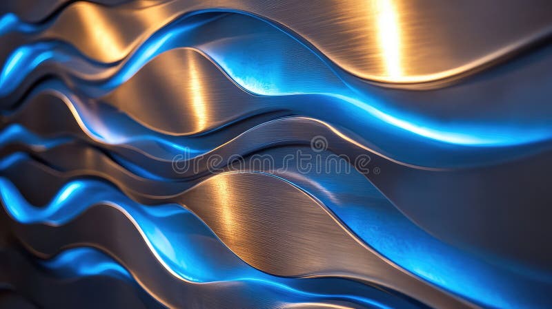 Modern Metal Panel with Blue Lighting Wave Design Stock Illustration ...