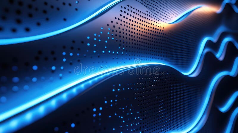 Modern Metal Panel with Blue Lighting Wave Design Stock Illustration ...