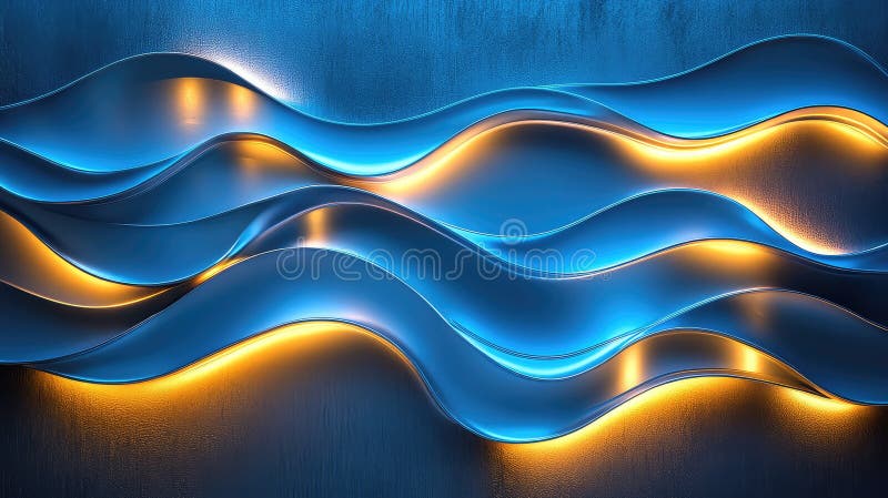 Modern Metal Panel with Blue Lighting Wave Design Stock Photo - Image ...