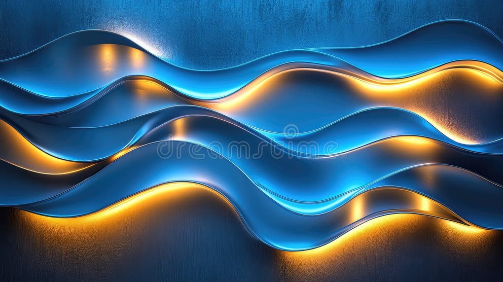 Modern Metal Panel with Blue Lighting Wave Design Stock Photo - Image ...