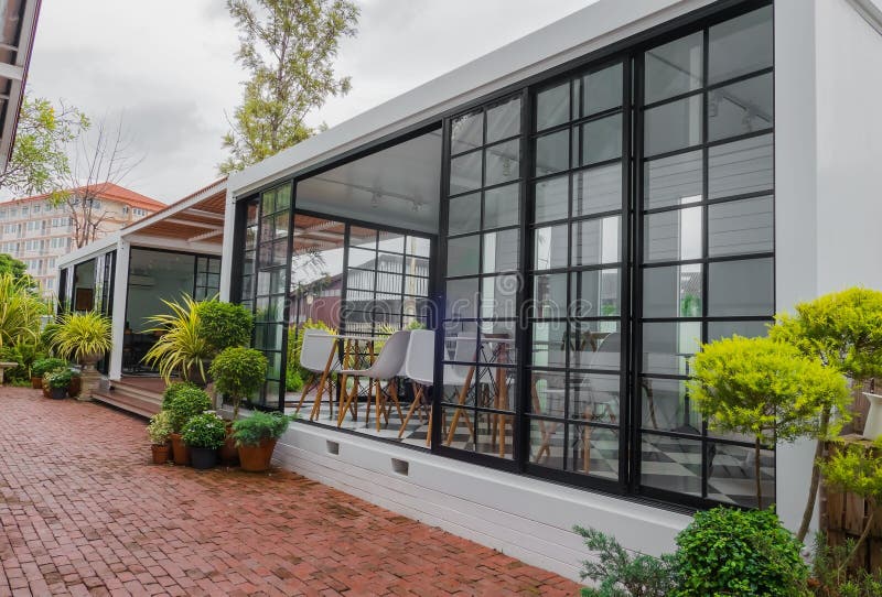 Modern Metal White Building Made from Shipping Containers Stock Photo ...