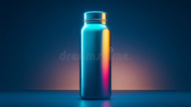 Modern Metallic Bottle Under Neon Lighting Stock Illustration ...