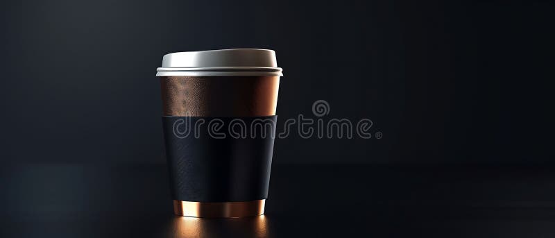Modern Metallic Coffee Cup on Dark Background with Reflections and Copy ...