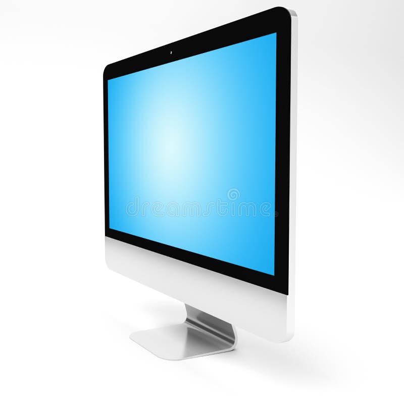 Modern Metallic Computer on White Background 3D Rendering Stock ...