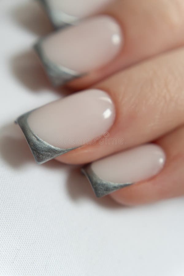 Modern Metallic French Manicure on Structured Square Nails — Glossy ...