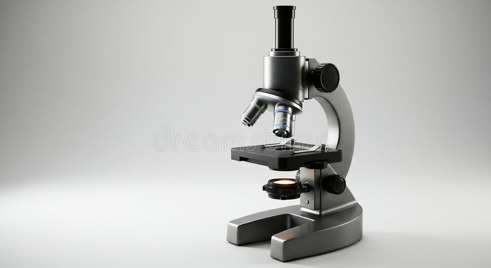 A Modern, Metallic Microscope with a Sturdy Base and an Adjustable ...