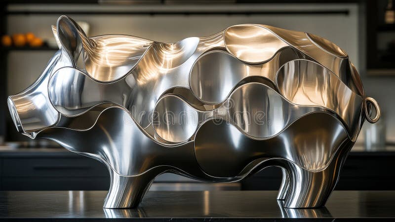 Modern Metallic Pig Sculpture Showcased in Contemporary Kitchen Setting ...