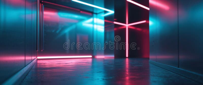 Modern Metallic Room Neon Lights Dark Floor Design Stock Photo - Image ...
