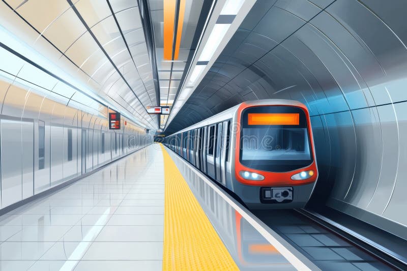 Modern Metro Station Design Featuring a Subway Train Waiting on the ...