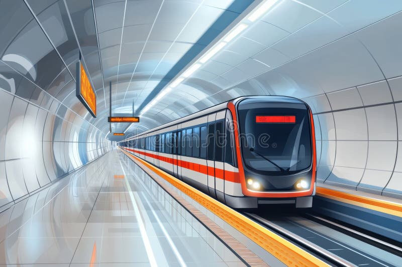 Modern Metro Station Interior with Subway Train Approaching Platform in ...