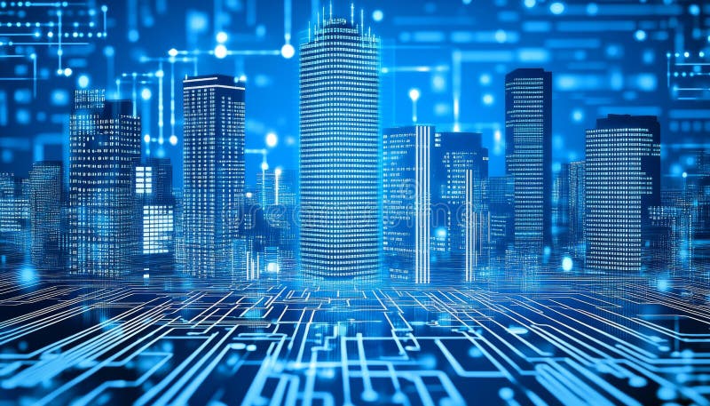 Modern Metropolis on a Circuit Board Representing Big Data and Advanced ...