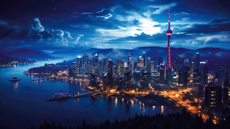 Modern Metropolis in the Evening from a Bird S Eye View. Generative AI ...