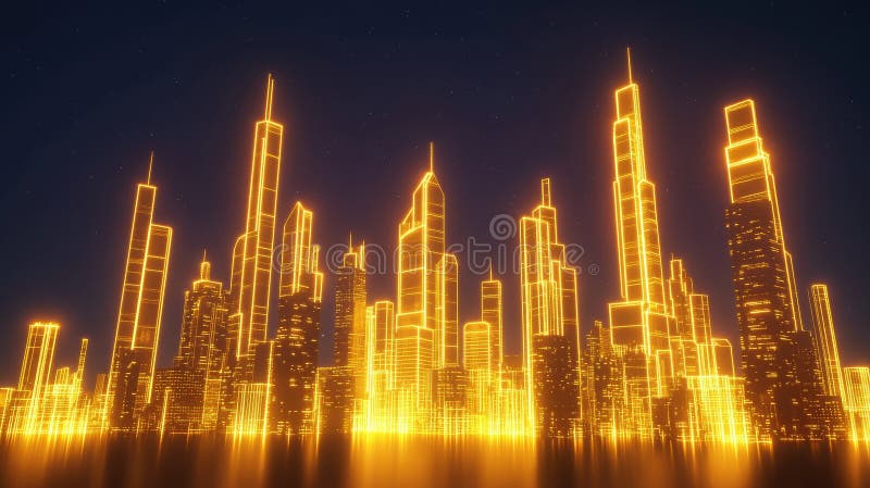 A Modern Metropolis with Radiant Structures and Electrical Wiring Stock ...