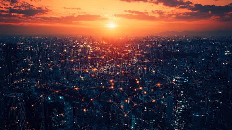 Road Sunset Global Digital Network Overlay Stock Photos - Free ...