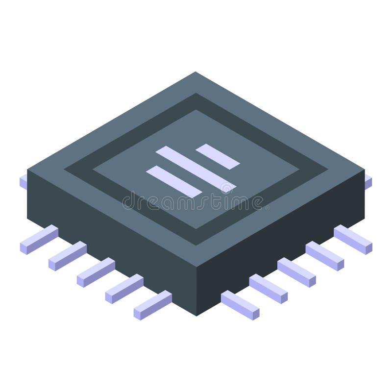 Modern Microchip Processing Data with Integrated Circuitry, Isometric ...