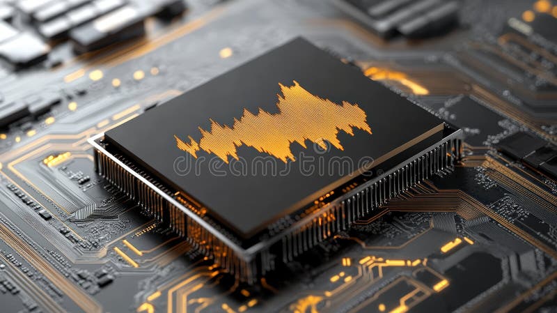 Modern Microchip with Sound Wave Design on Circuit Board Stock ...