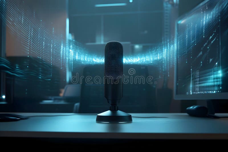 Modern Microphone Emitting Digital Soundwaves in a Futuristic Studio ...