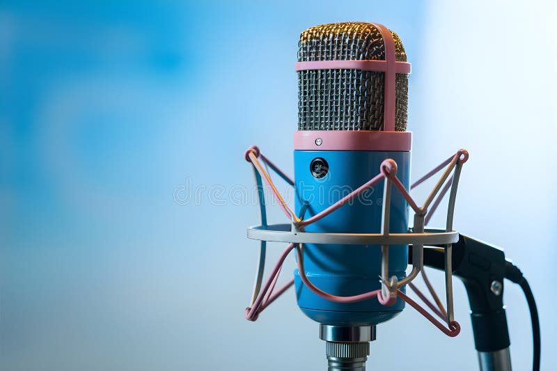 Modern Microphone on Metallic Stand, Light Blue Gradient Background ...