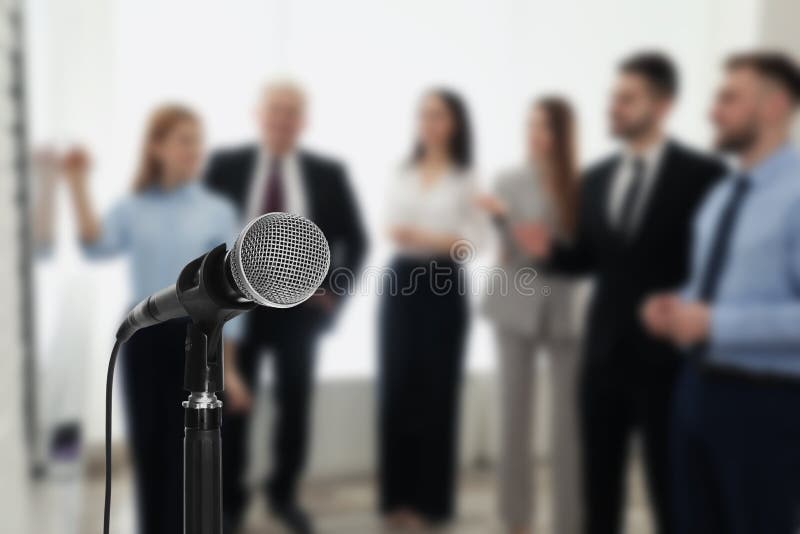 Modern Microphone and People in Office Stock Image - Image of modern ...
