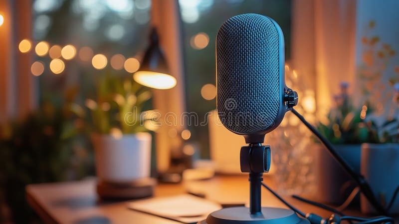 Modern Microphone Setup with Pop Filter in Cozy Home Office Atmosphere ...