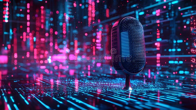 Sleek Microphone Illuminated by Vibrant Lights in a Digital Setting ...