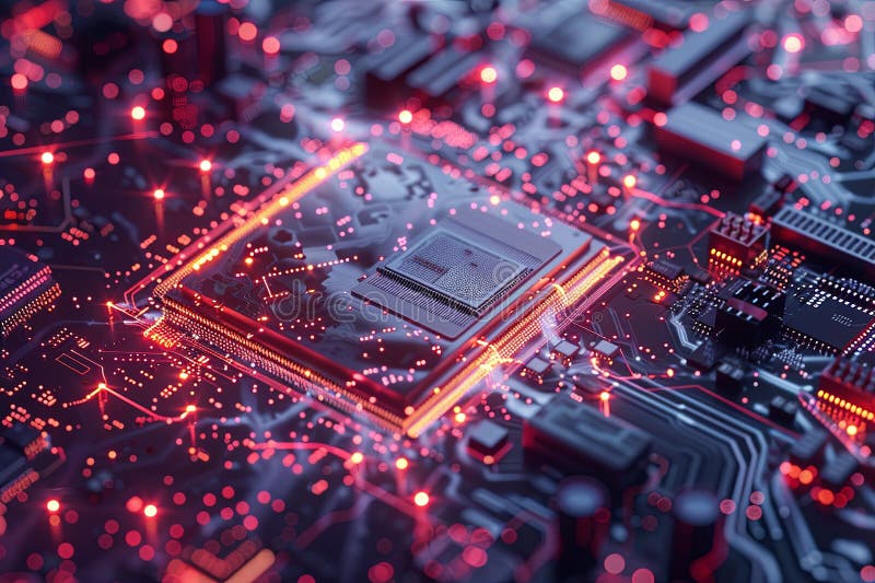 A Modern Microprocessor on a Motherboard, Surrounded by Glowing Digital ...