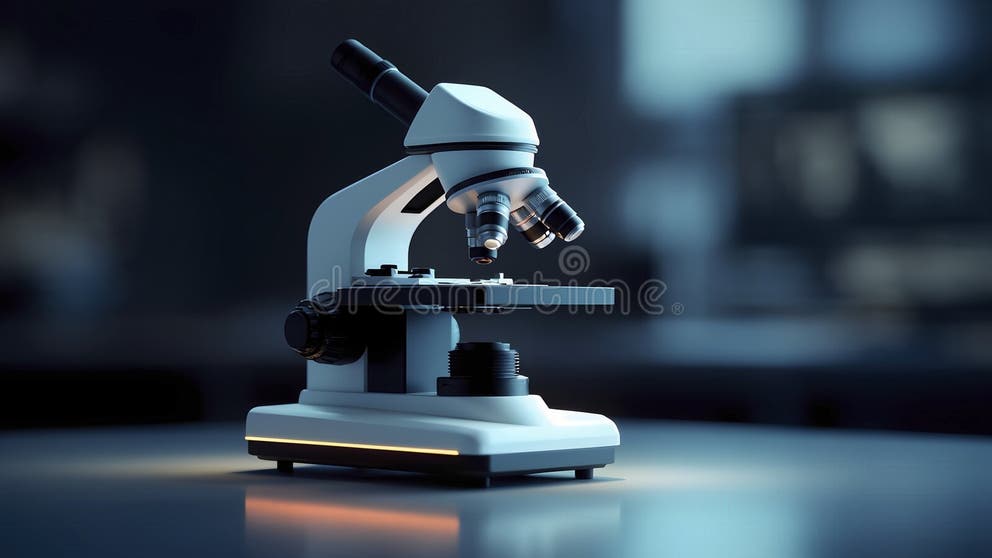 Modern Microscope with Elegant Lens Details and Lighting – Side View ...