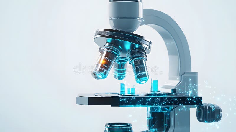 Modern Microscope with Glowing Vials and Sleek Design, Showcasing ...