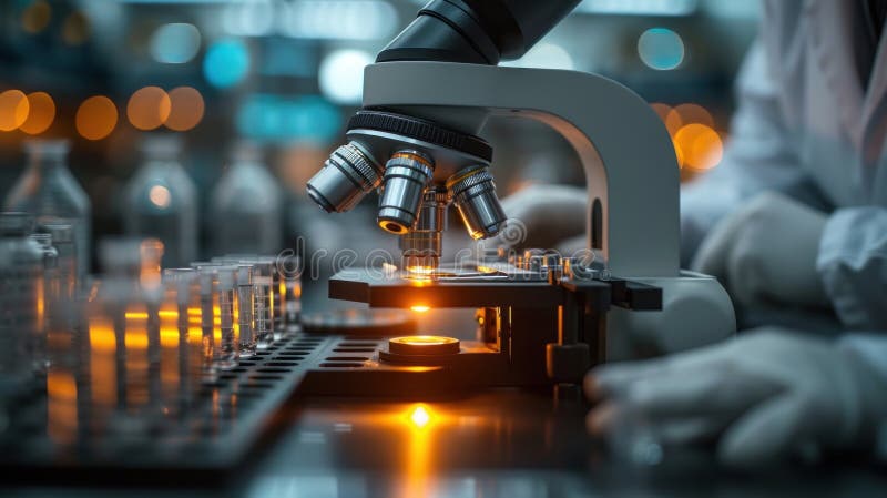 Modern Microscope in a High-Tech Laboratory Stock Illustration ...