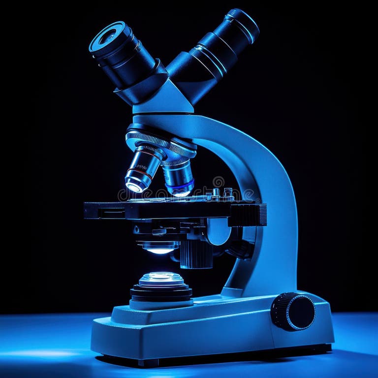 A Modern Microscope Illuminated in Blue, Showcasing Its Scientific ...