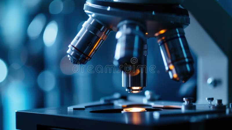 Modern Microscope Illuminating Sample in Advanced Laboratory ...