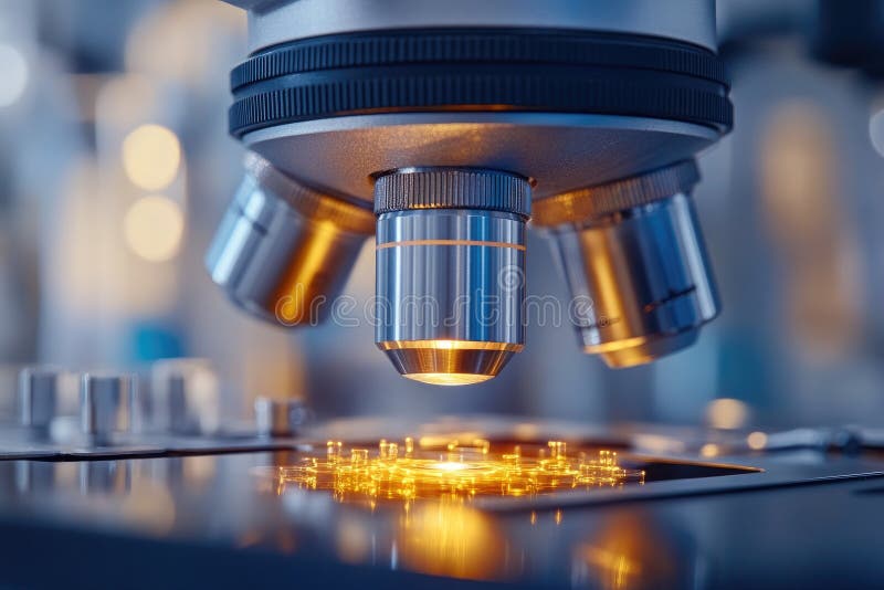 Modern Microscope Illuminating Sample Slide in Laboratory Setting Stock ...