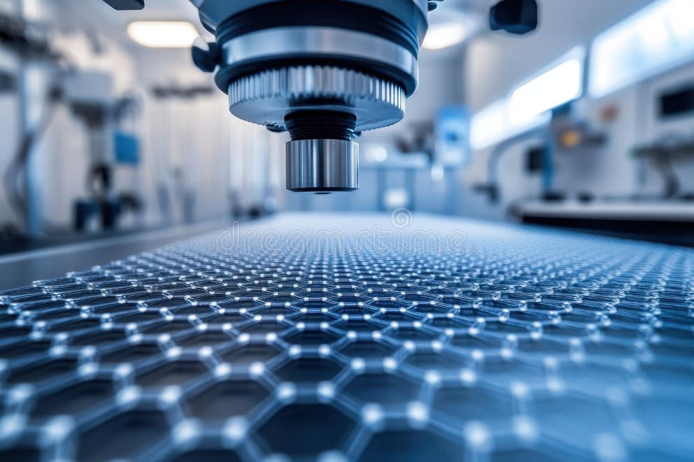 High-tech Microscope Analyzing Hexagonal Structures in a Laboratory ...