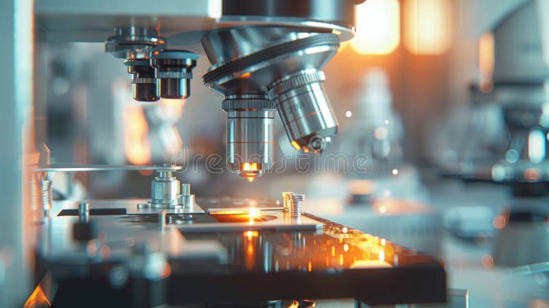 Modern Microscope in the Laboratory with Detailed Lenses, Symbolizing ...