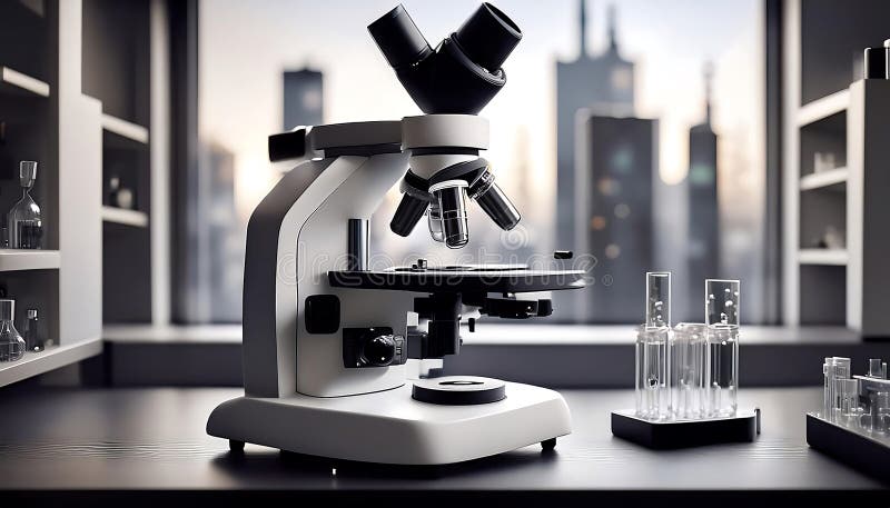 A Modern Microscope Stands on a Laboratory Table, Ready for Scientific ...