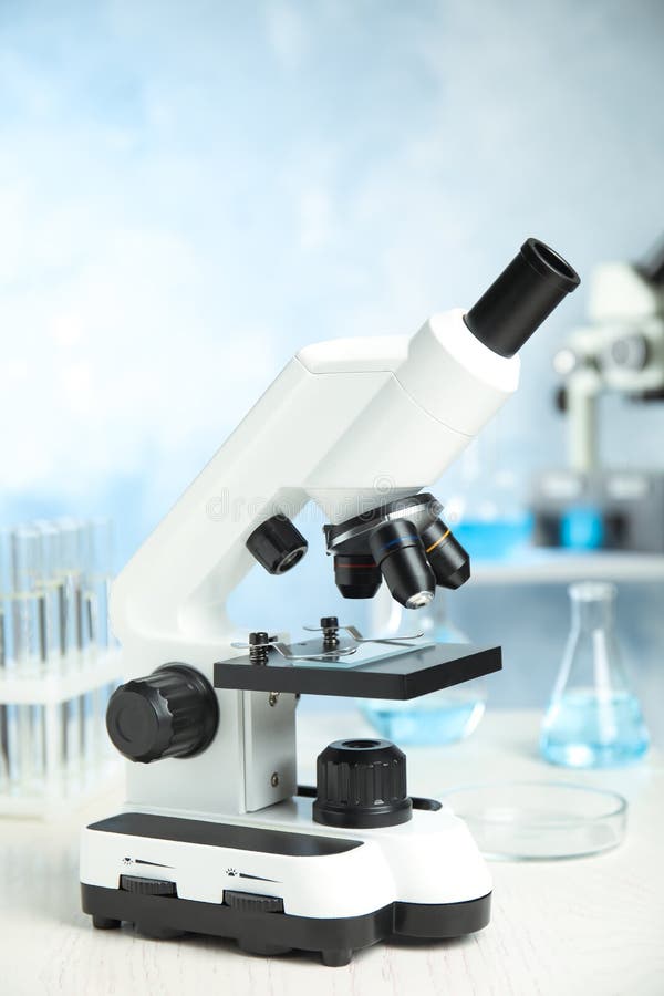 Modern Microscope on Table in Laboratory. Medical Equipment Stock Image ...