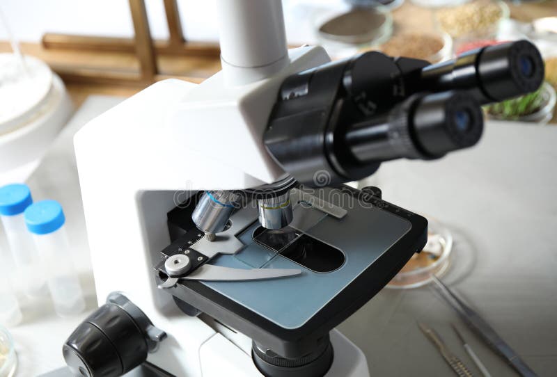 Modern Microscope on Table. Phytopathological Analysis Stock Photo ...