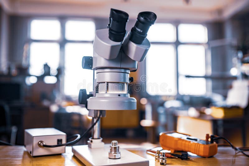Modern Microscope in Workshop Laboratory Stock Image - Image of biology ...
