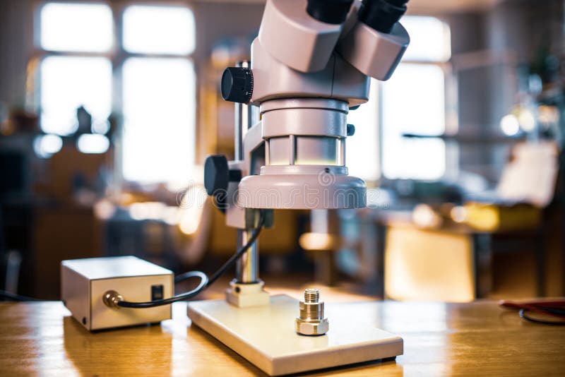 Modern Microscope in Workshop Laboratory Stock Image - Image of ...