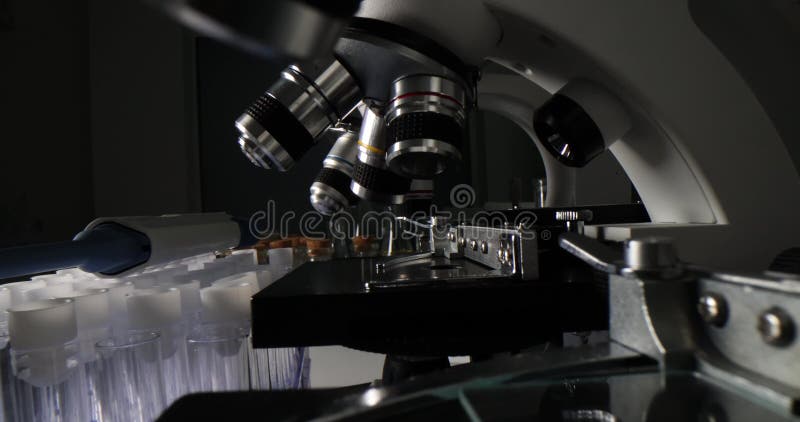 Modern Microscopes and Glass Test Tubes with Corks Stock Footage ...