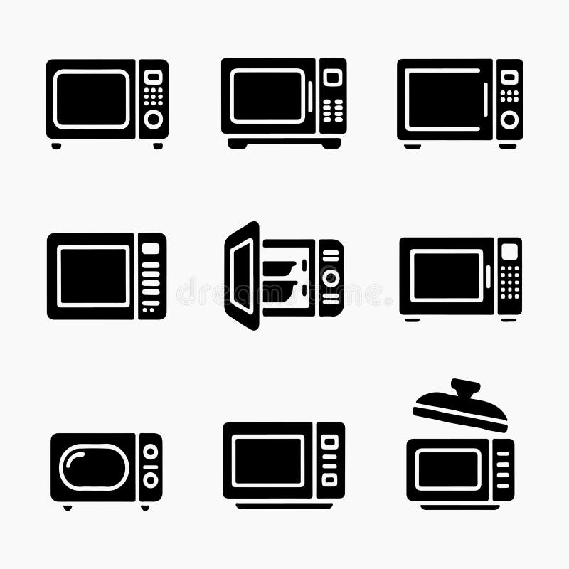Modern Microwave Oven Icons Set Stock Illustration - Illustration of ...