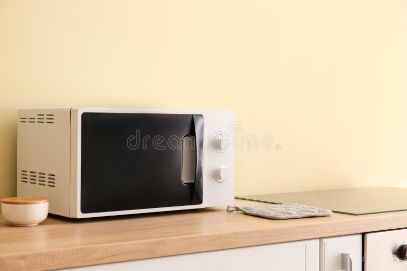 Modern Microwave Oven in Kitchen Stock Image - Image of cooking, heat ...