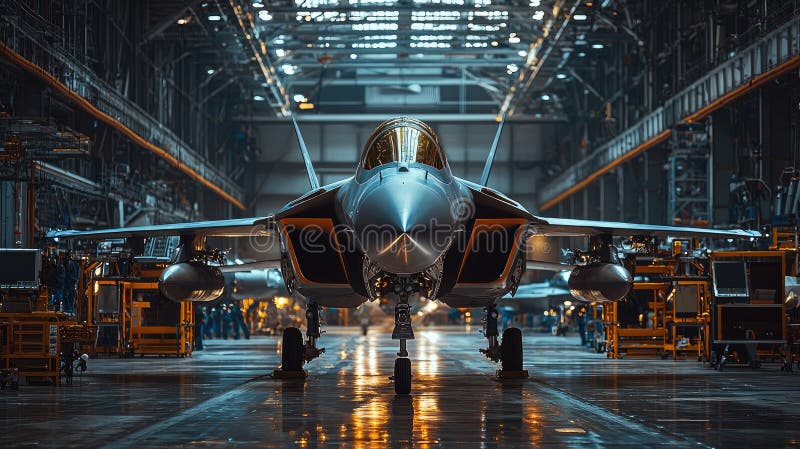 Modern Military Fighter Jet in Assembly Hangar - Aerospace Engineering ...