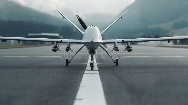 Modern Military Grey Predator Drone Ready for Takeoff on the Runway ...