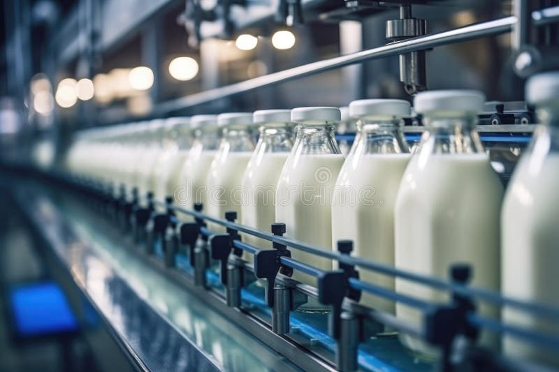 Modern Milk Production Plant with Bottles on Conveyor Belt Stock Image ...