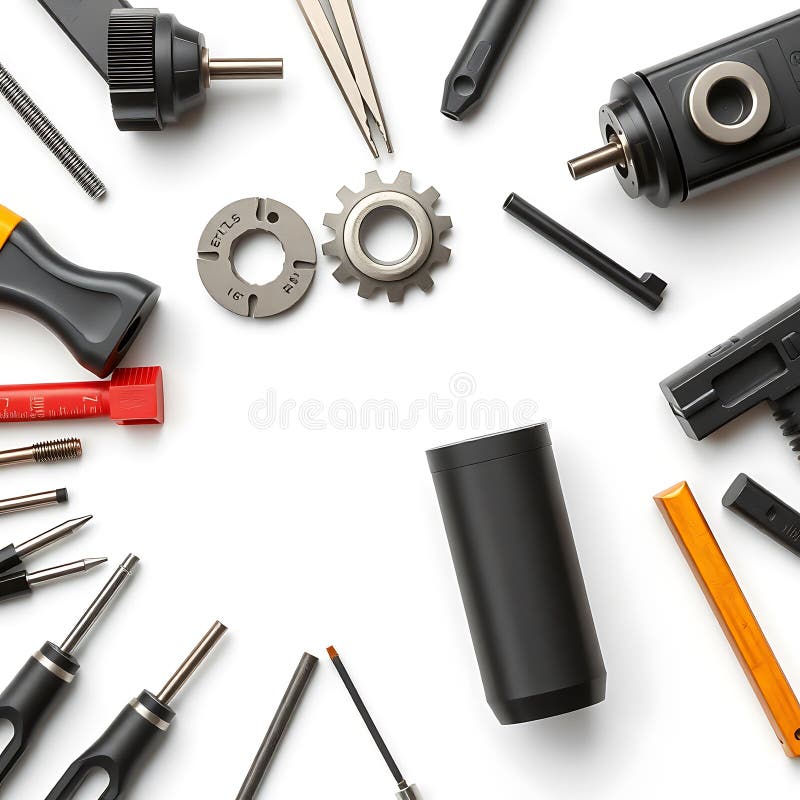 A Modern Milling Tool Catalog Layout with Tools Isolated on a Clean ...